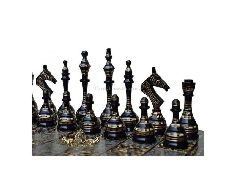 The Castle Carved complete brass chess set 3.5 King | Etsy
