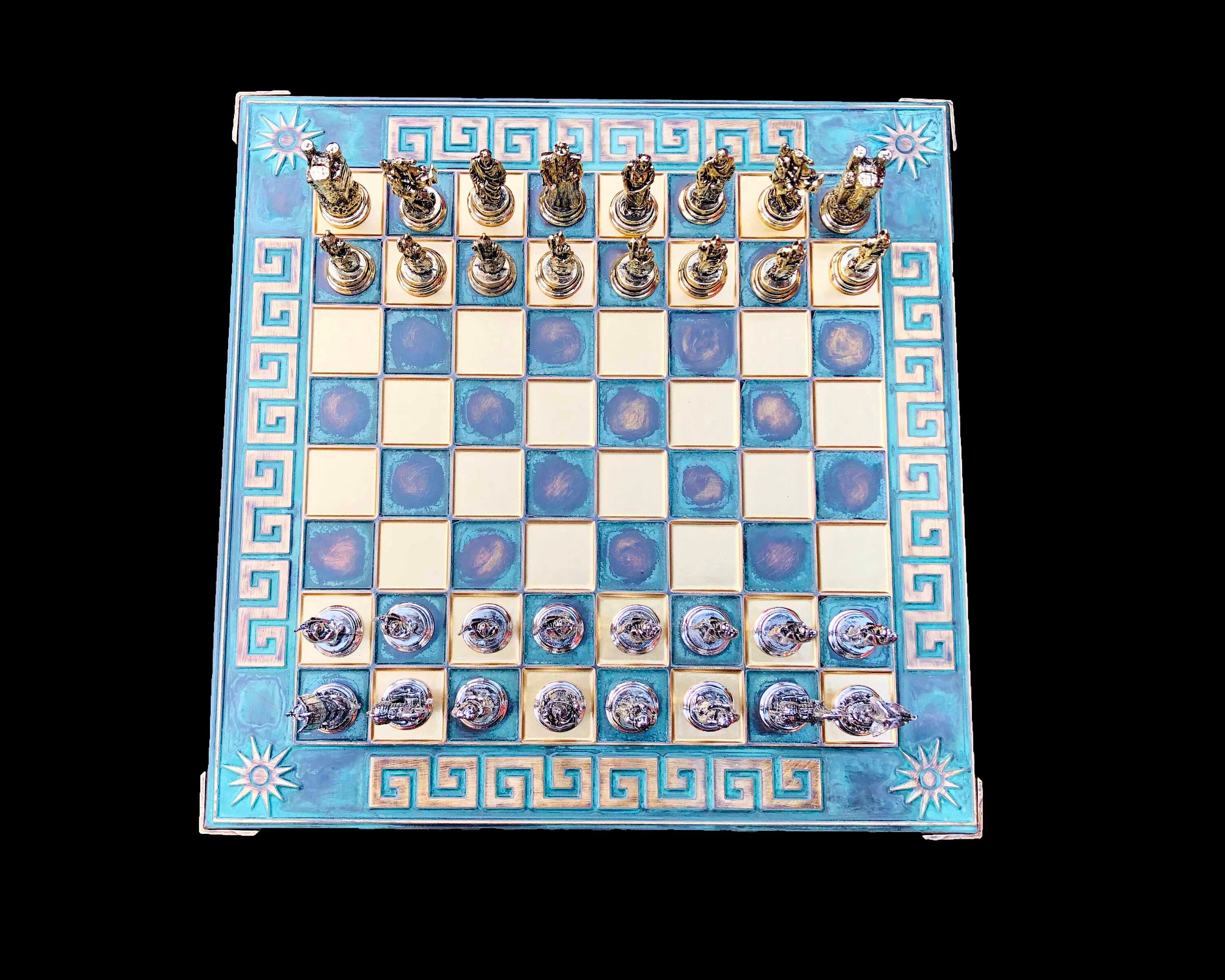 Battle of Troy Theme Chess Set 28 X 28 Cm Bronze Chess Board With 2.5 ...