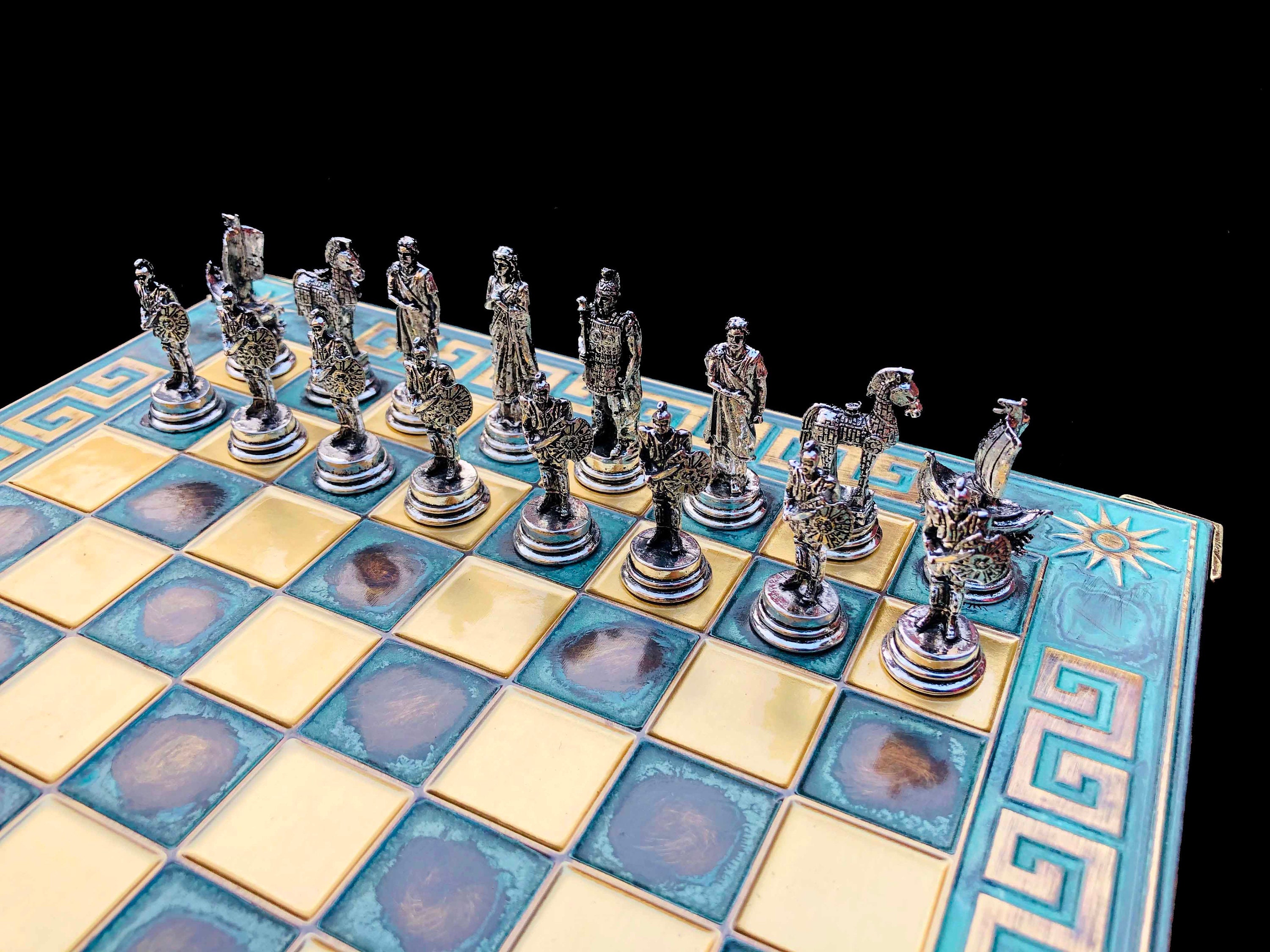 Battle of Troy Theme Chess Set 28 X 28 Cm Bronze Chess Board With 2.5 ...