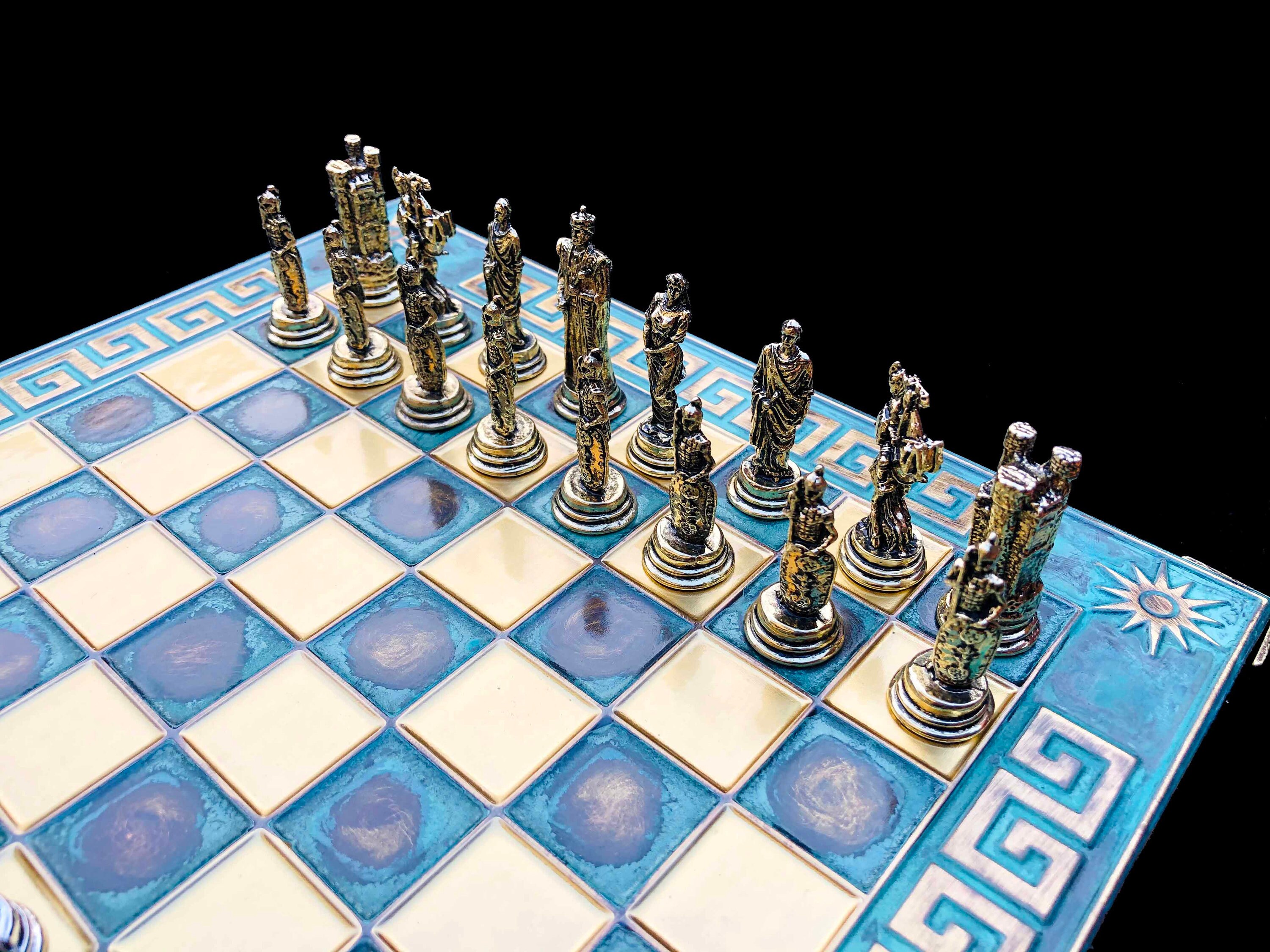 Battle of Troy Theme Chess Set 28 X 28 Cm Bronze Chess Board With 2.5 ...