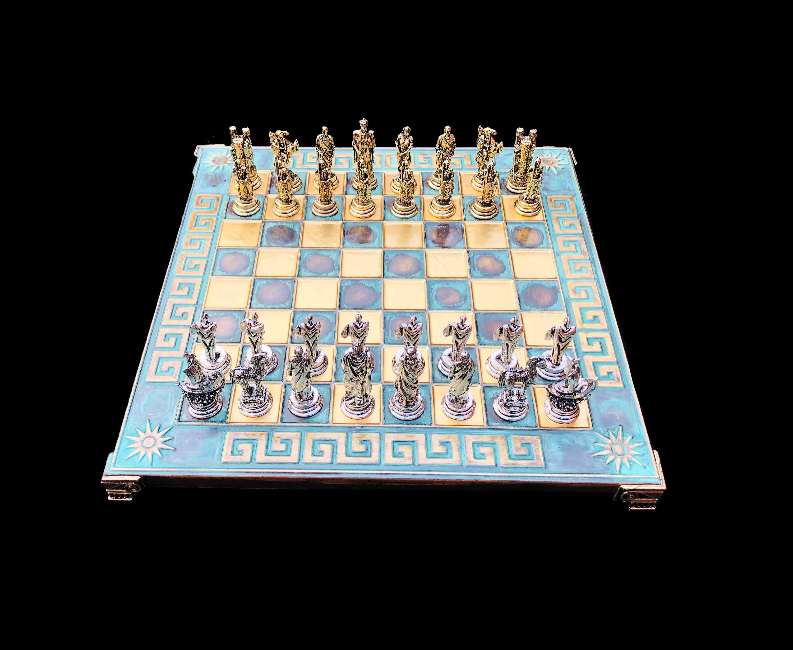 Battle of Troy Theme Chess Set 28 X 28 Cm Bronze Chess Board With 2.5 ...