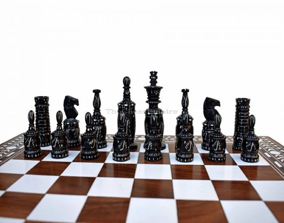 Complete Chess Set Combo of Barley Corn Bone Chess Set 4" King With 16 ...