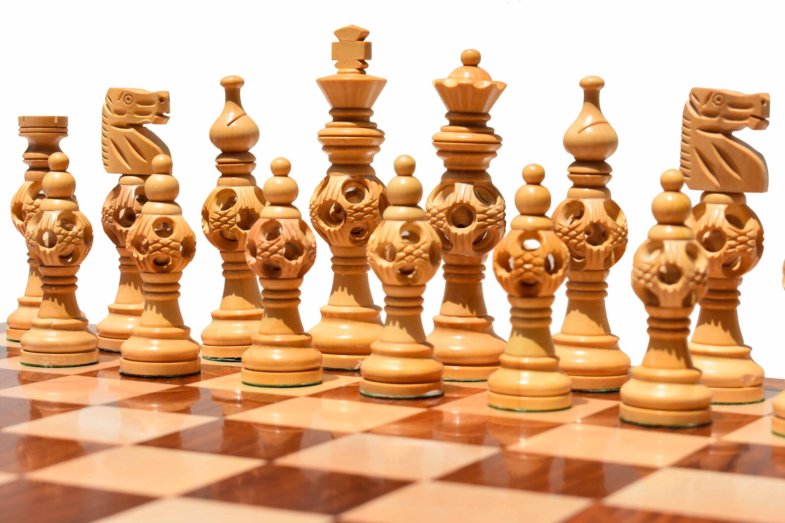 The Concentric Ball Series Luxury Wood Chess Pieces Boxwood & Sheesham ...