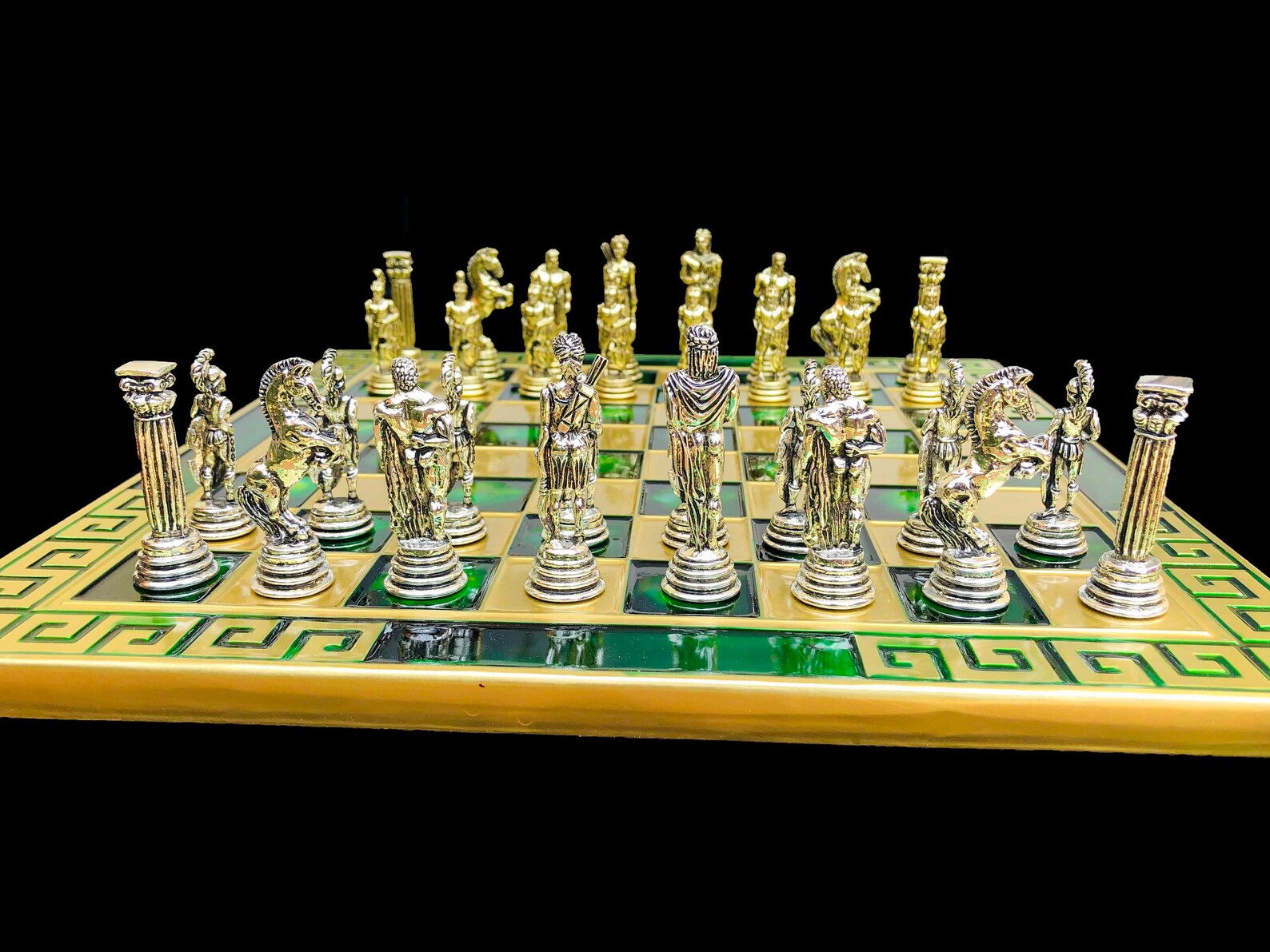 Greek Warrior Complete Chess Set Pieces With 32x32 Cm Green - Etsy