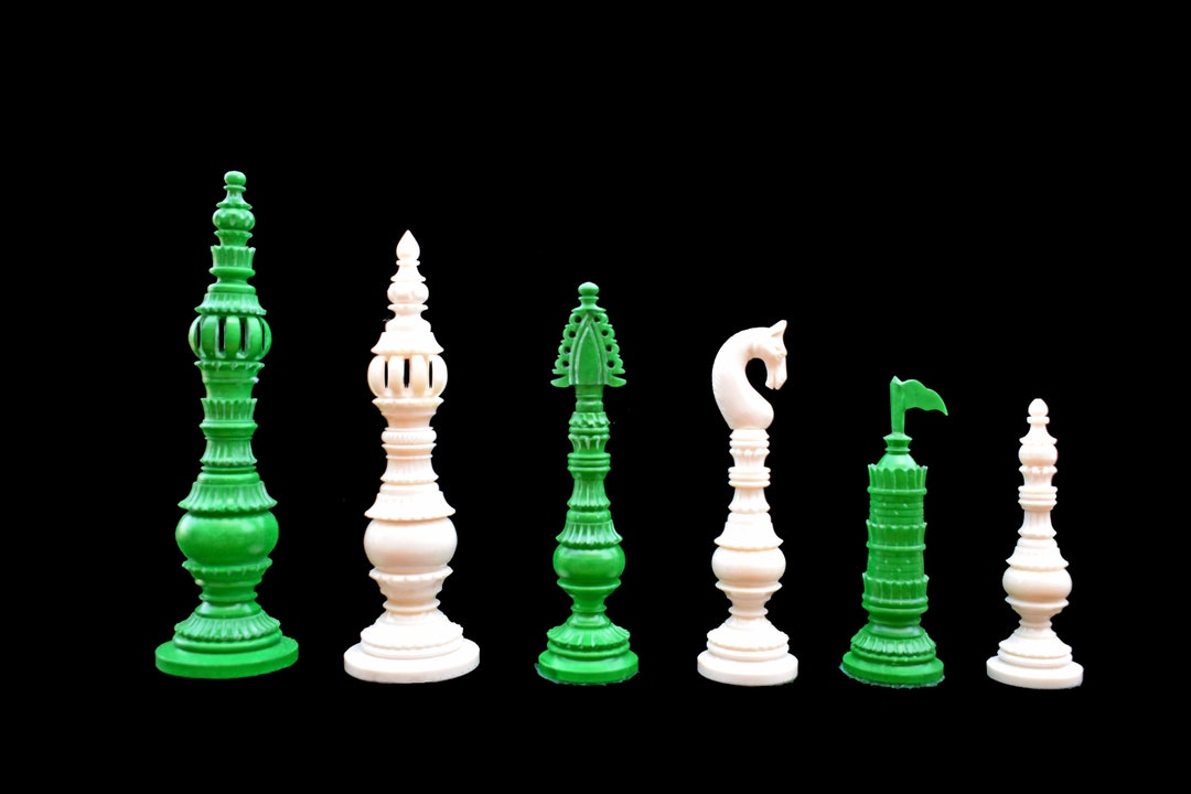 The Tower Series Luxury Chess Pieces Bone Crafted Bone and Green ...