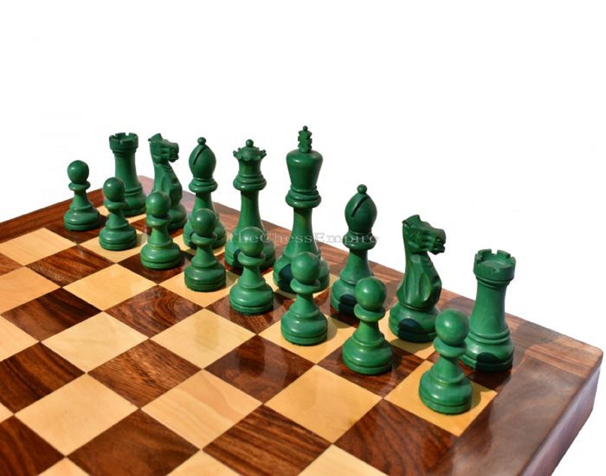Complete Chess Set Combo Grandmaster Series Boxwood & Green - Etsy