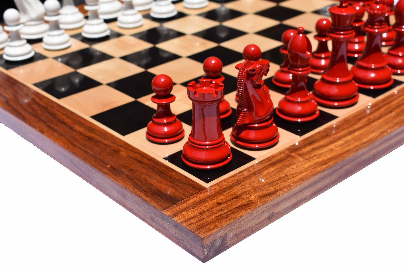 The Pioneer Luxury Wood Complete Chess Set White & Red - Etsy