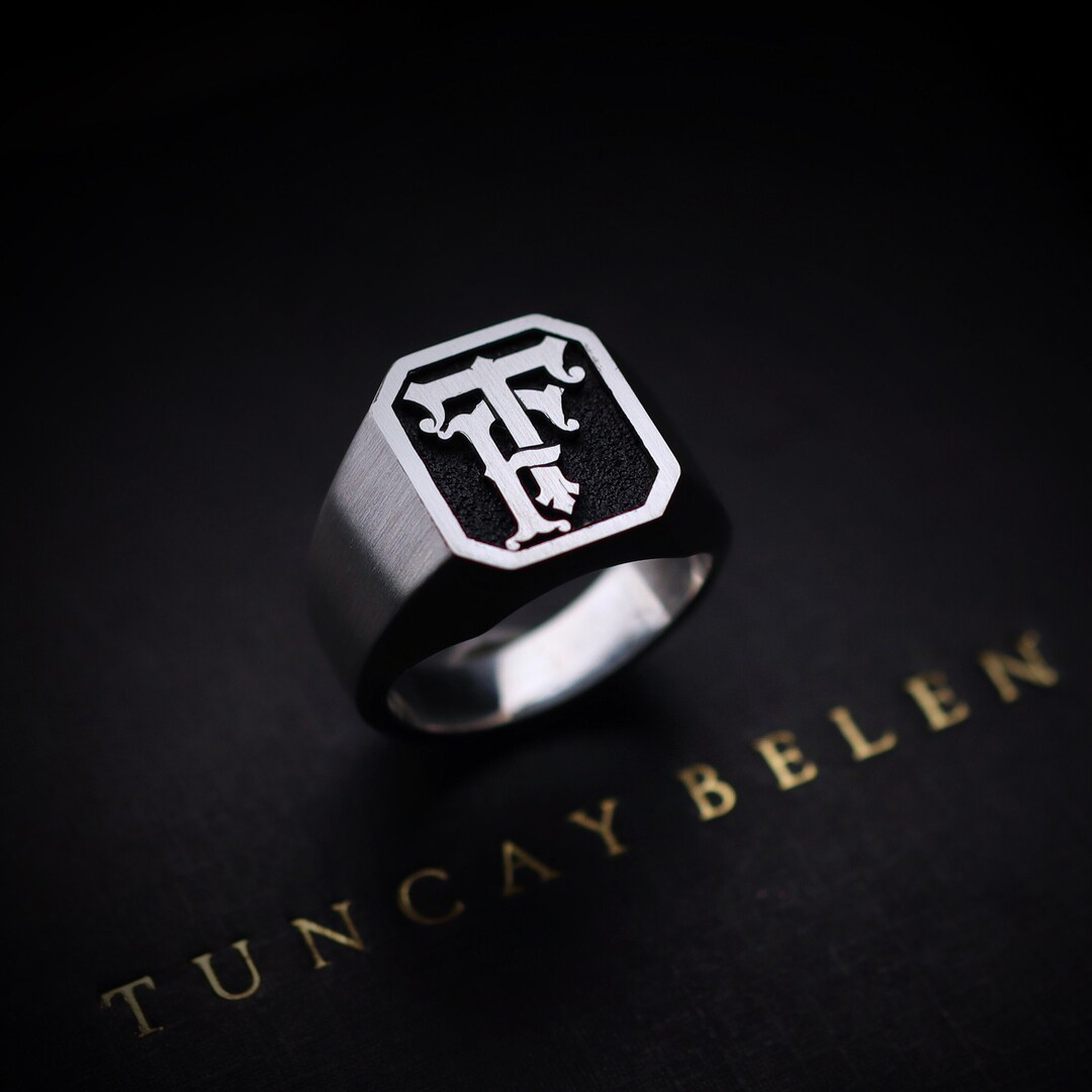 Silver Monogram Ring for Man Signet Ring With Personilazed - Etsy