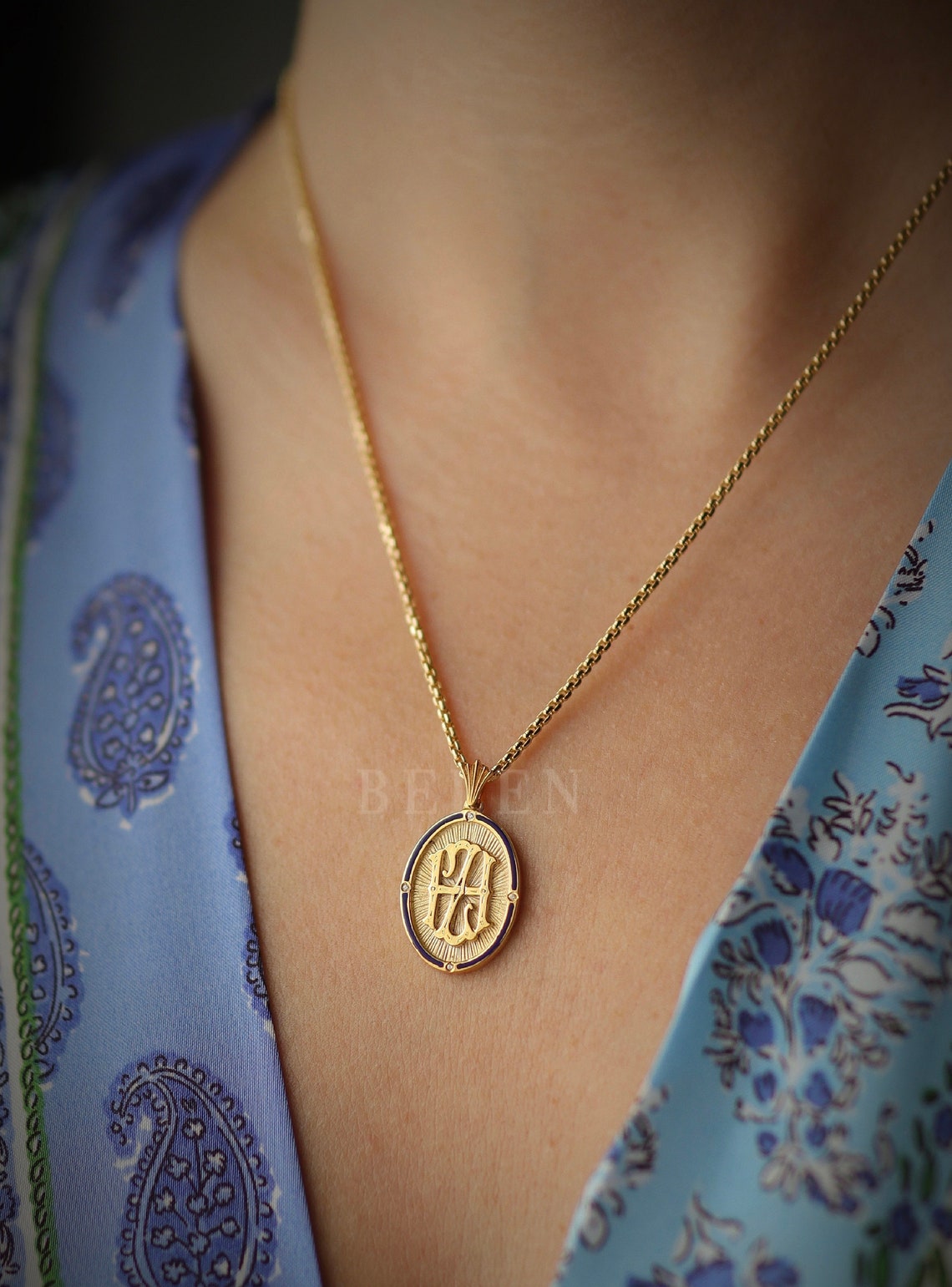 14K Necklace With Custom Monogram Design, Personliazed Women Necklace ...