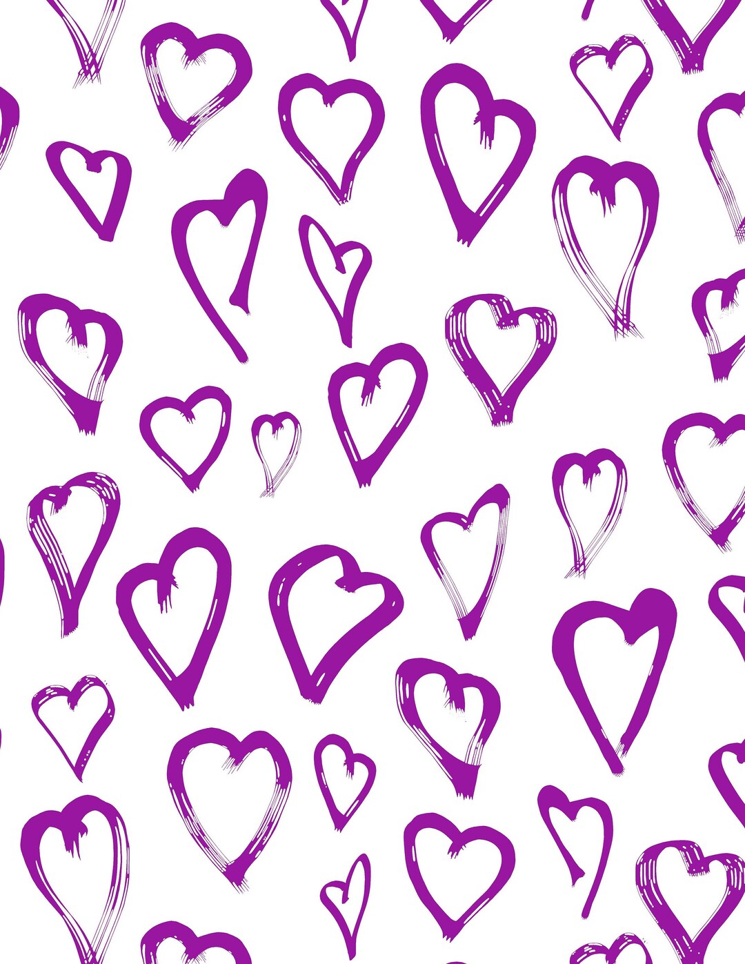 Purple Heart Pattern on White Base Digital Print on Cotton - Etsy