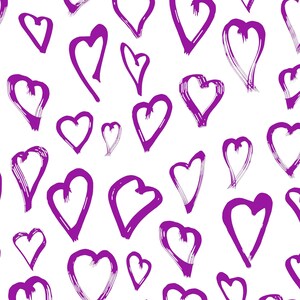 Purple Heart Pattern on White Base Digital Print on Cotton Elastane ...