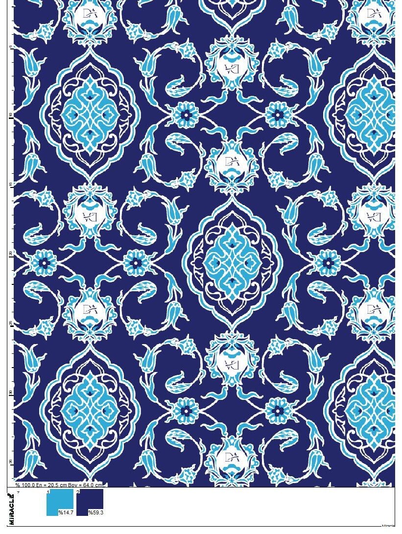 Blue Navy Tile Design Fabric By The Yard Couture Modern | Etsy