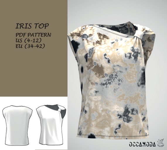 Jersey Top Sewing Pdf Pattern Iris Asymmetric Top Sizeus - Etsy Australia