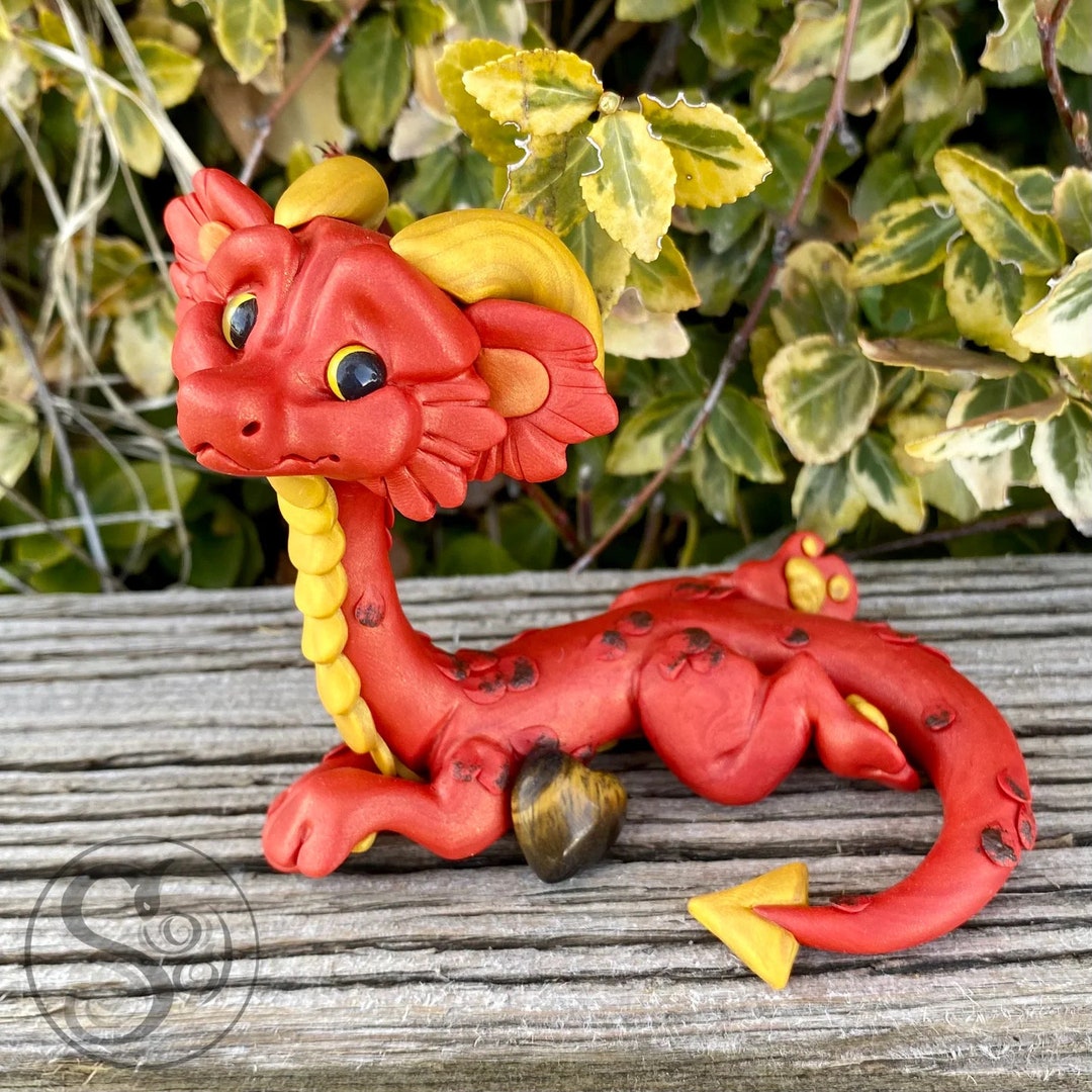 Gold and Red Polymer Clay Dragon - Etsy