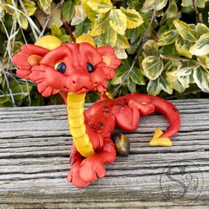 Gold and Red Polymer Clay Dragon - Etsy