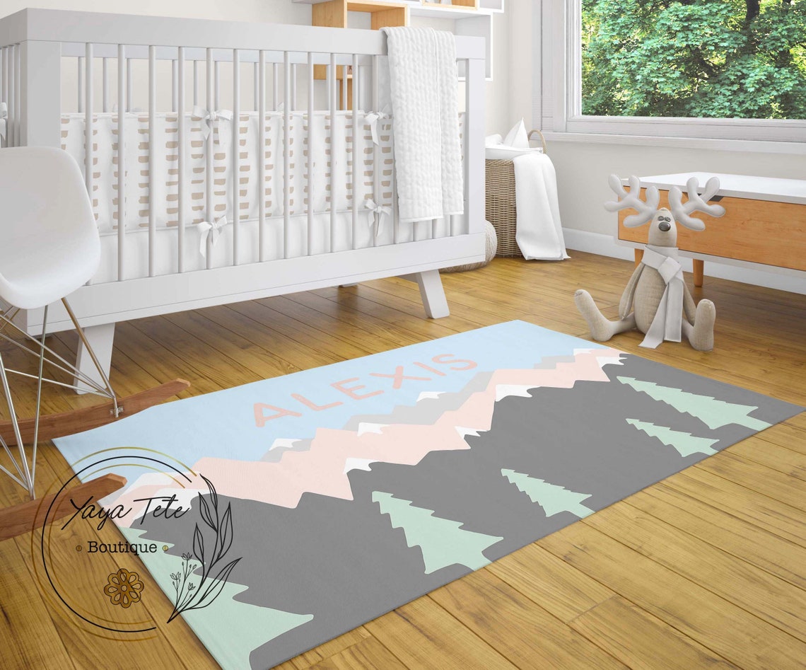 Personalized Mountain Range Nursery Rug Monogrammed Mountains | Etsy