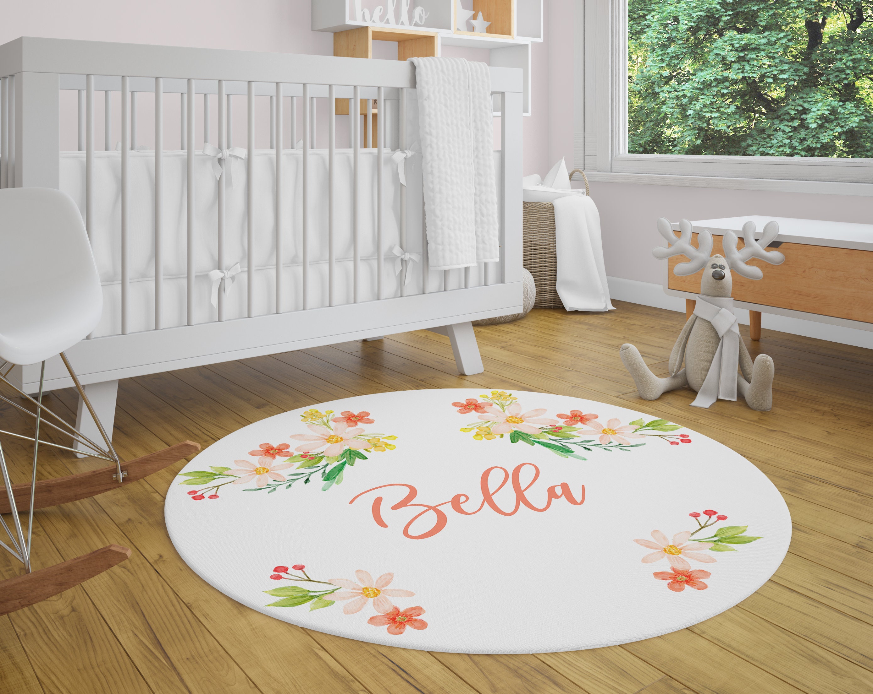 Personalized Rug Spring Floral Room Decor Monogrammed Playroom | Etsy