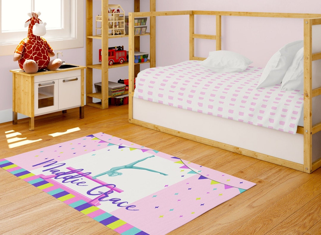 Personalized Indoor Rug, Gymnastics Playroom Decor, Customized Nursery ...