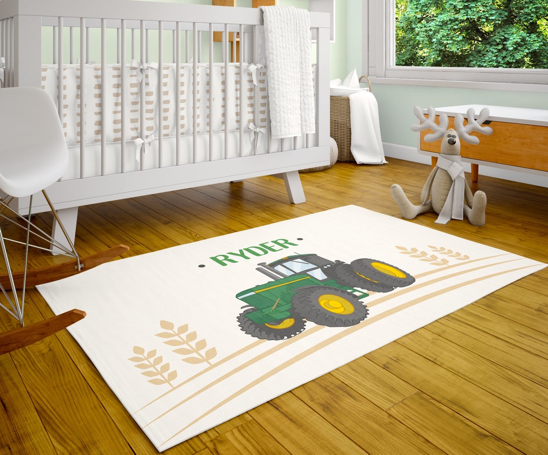 Personalized Tractor Rug Monogrammed Playroom Mat Customized Nursery ...