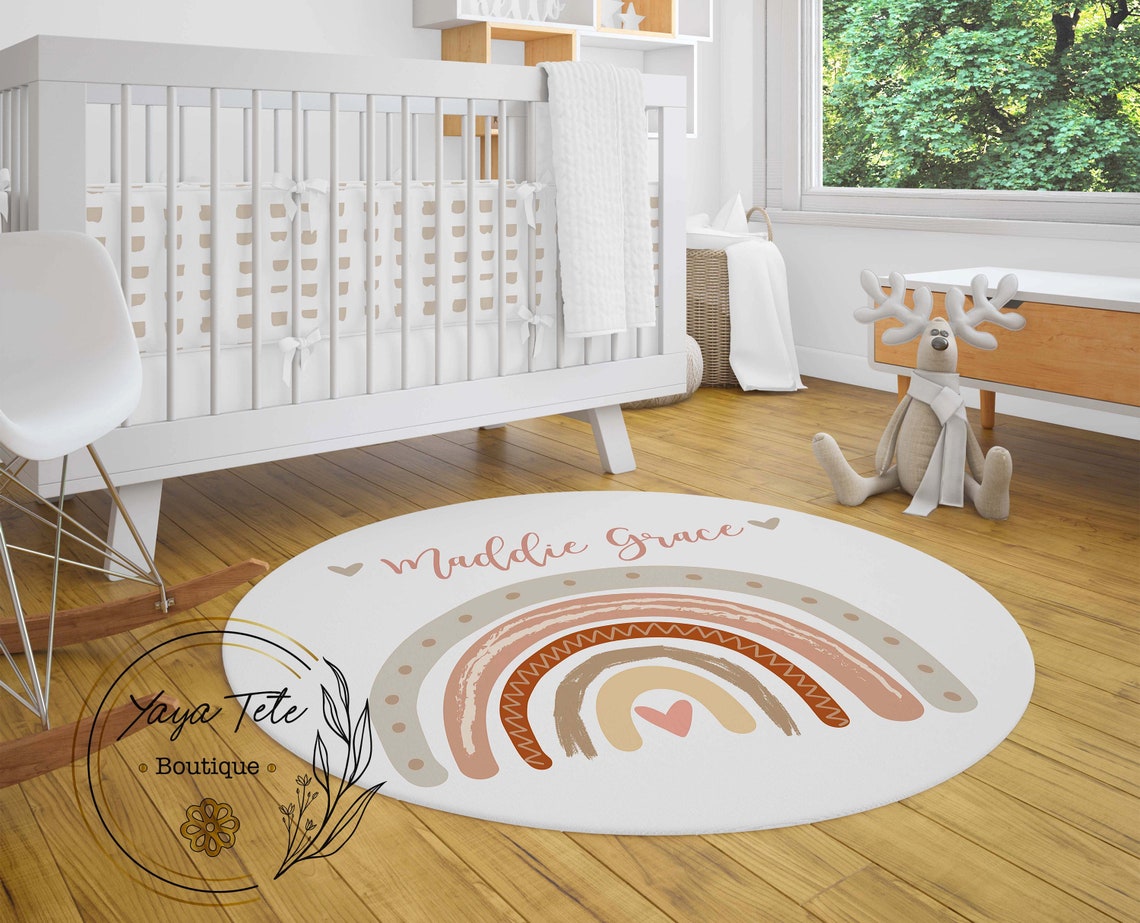 Personalized Round Rainbow Rug Retro Rainbows Playroom - Etsy