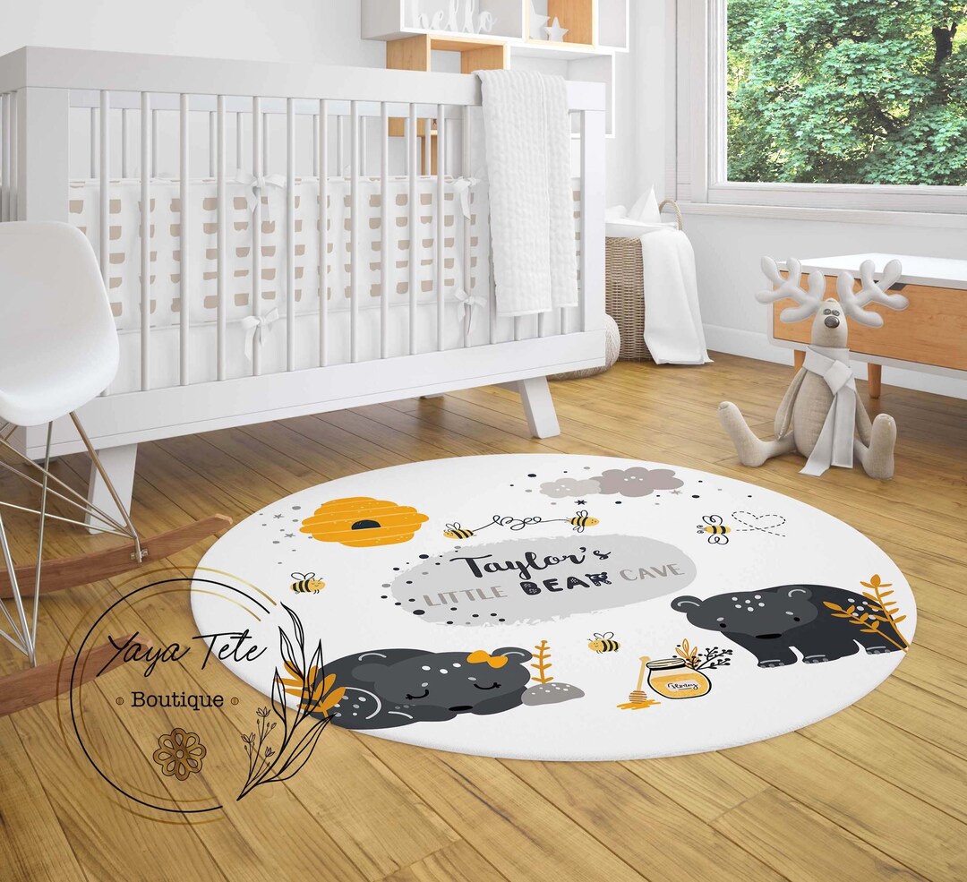 Personalized Bear & Bee Round Rug Bears Nursery Decor - Etsy