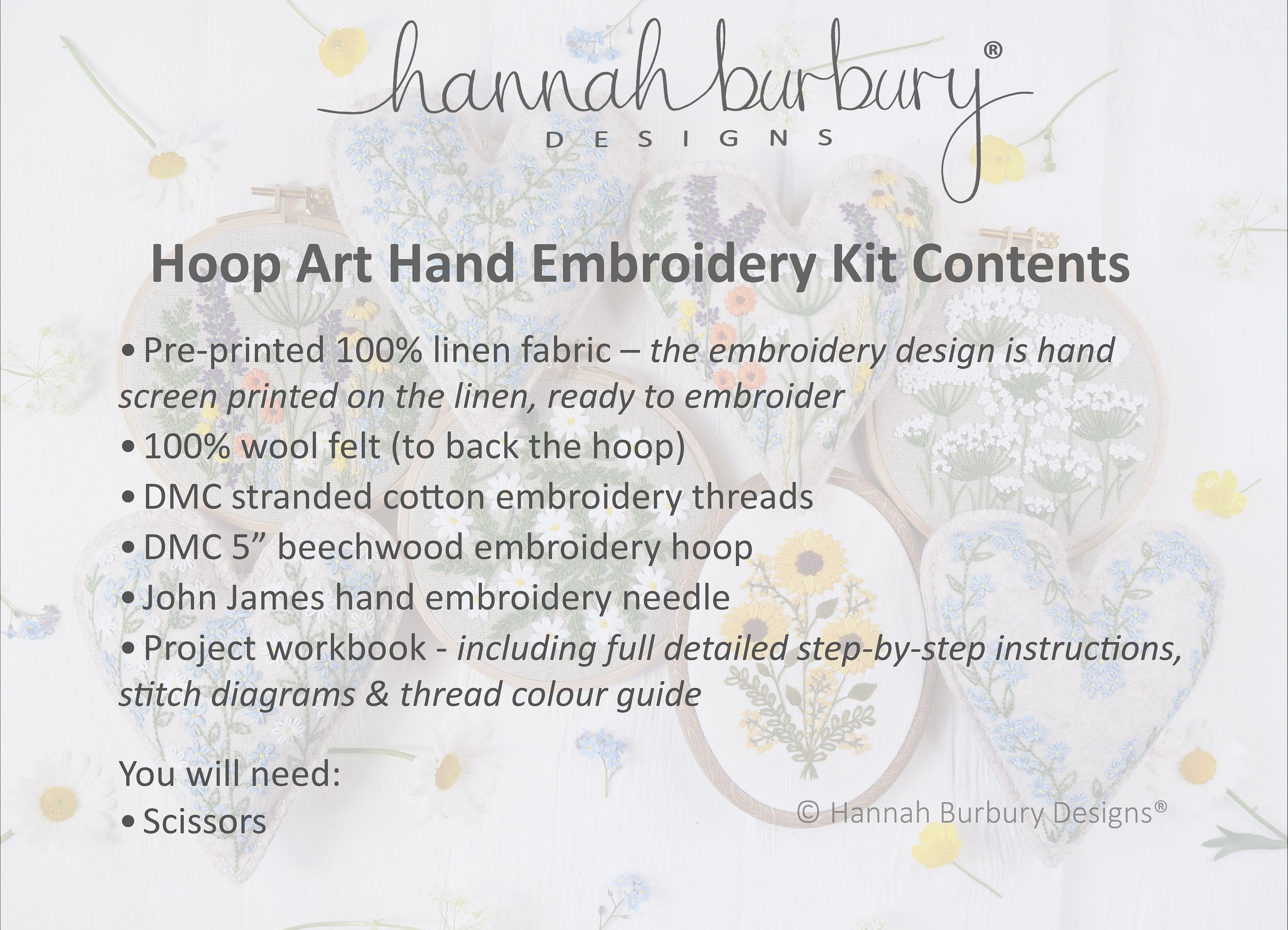 Flora Hand Embroidery Kit by Hannah Burbury Designs® - Wildflower ...
