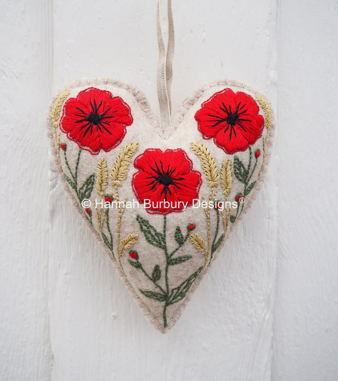 Albie Hand Embroidery Kit - Poppy Hanging Heart by Hannah Burbury ...