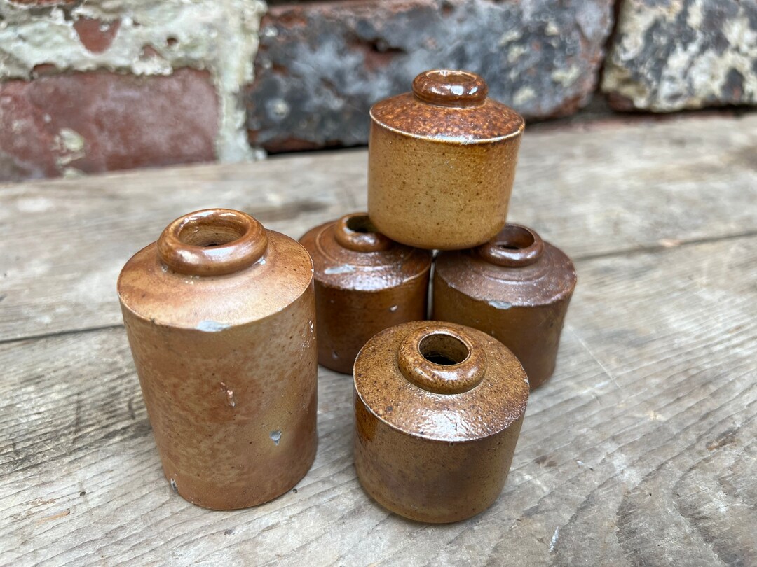 Pork Pie Ink Pots | 1920's | Antique Stoneware Inkwells | Salt Glaze ...