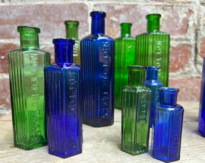Victorian Poison Bottles 1890's Hexagonal Coloured Glass Antique ...