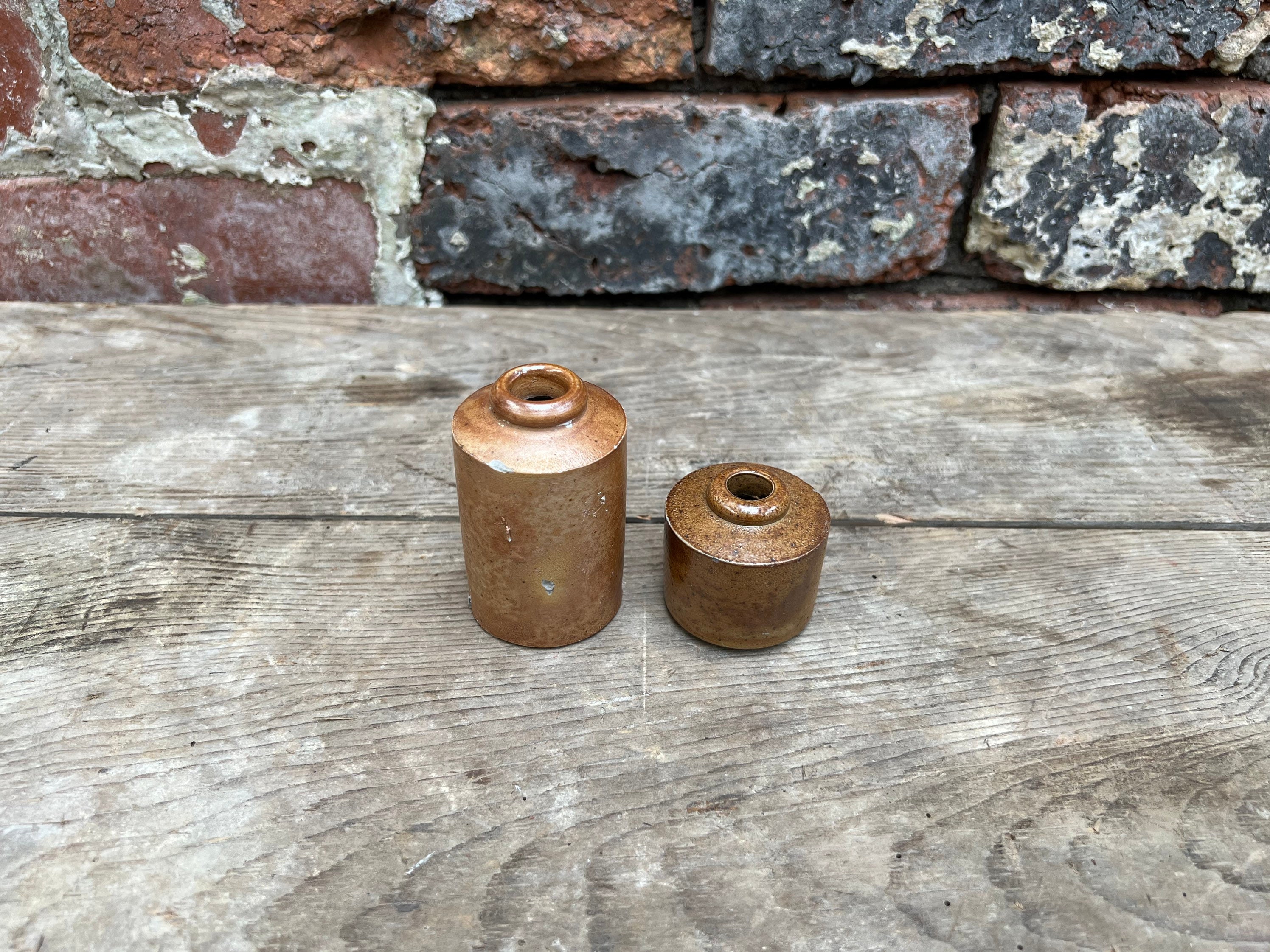 Pork Pie Ink Pots | 1920's | Antique Stoneware Inkwells | Salt Glaze ...