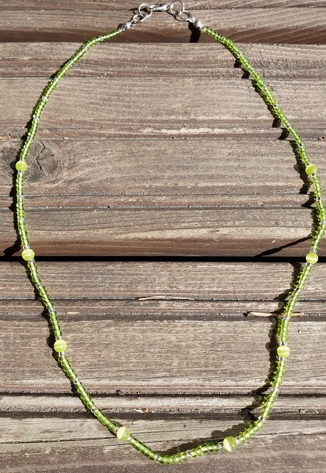 Light Green Seed Bead Choker, Cat Eye Glass, Handmade Necklace - Etsy