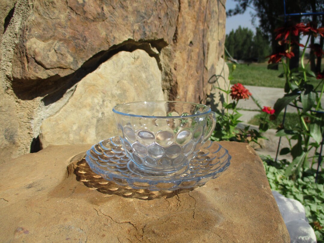 Blue Bubble Depression Glass Cup and Saucer, Circa 1930's - Etsy