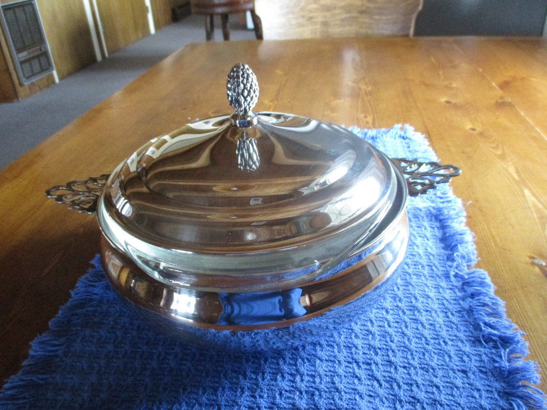 Sheffield Silverplate Casserole Dish With Lid and Pyrex Bowl, 1 1/2 ...