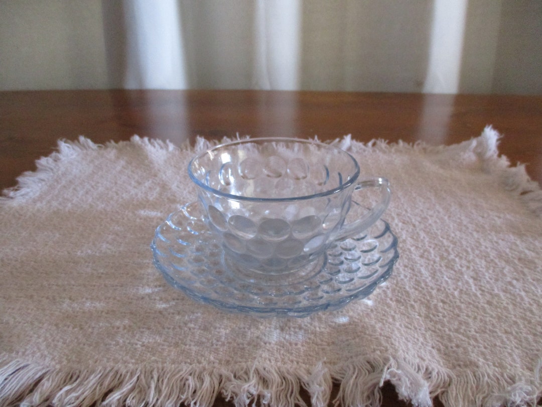 Blue Bubble Depression Glass Cup And Saucer Circa 1930s Etsy