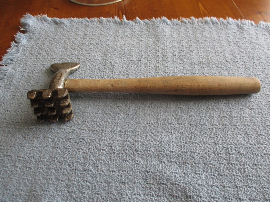 Meat Tenderizer Hammer, Antique, Wooden Handle With Steel, 10 1/2 ...
