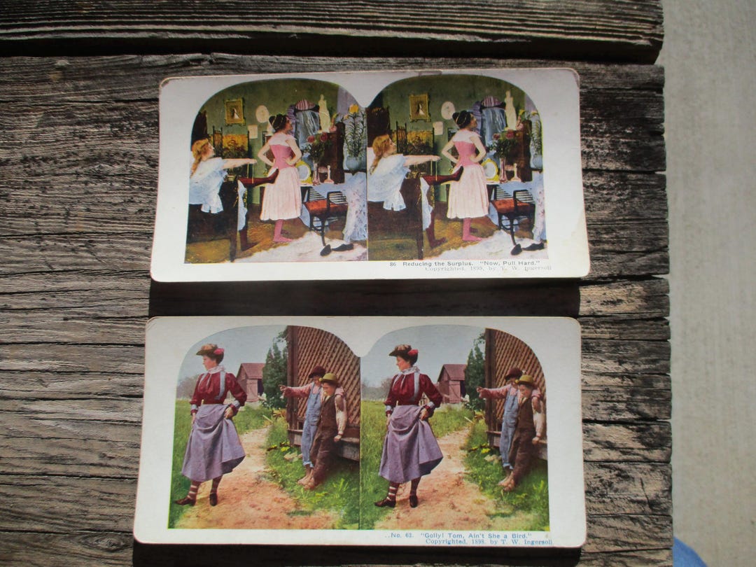 Two Humorous Antique Stereoscope Cards, 1899 and 1898, Reducing the ...