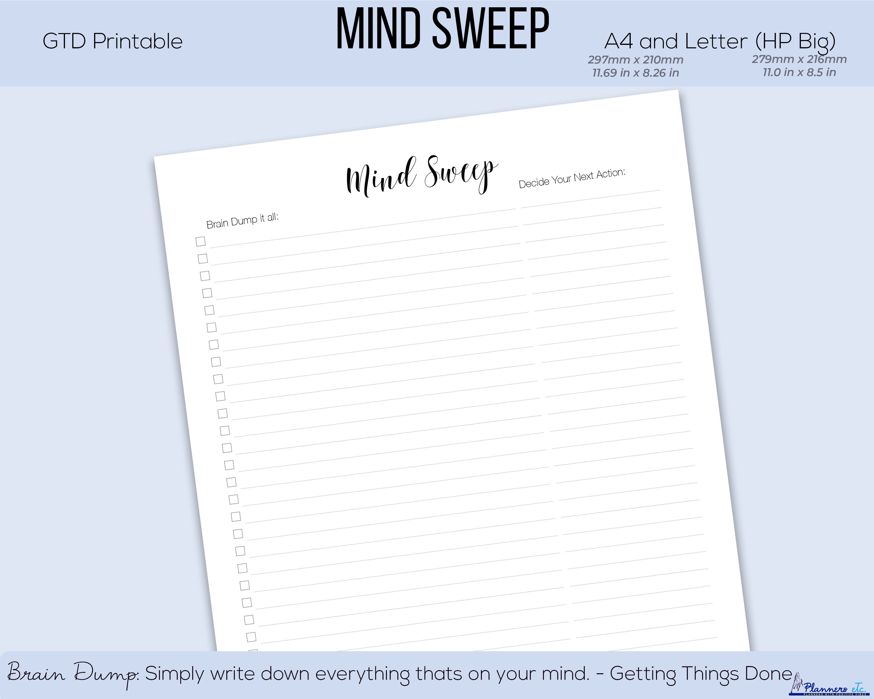 GTD Mind Sweep, Inserto Brainstorm, Portare a termine le cose, Inserti ...