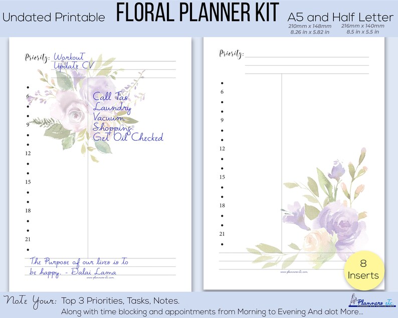 Floral Planner Kit A5 Planner Daily Templates Printable A5 - Etsy