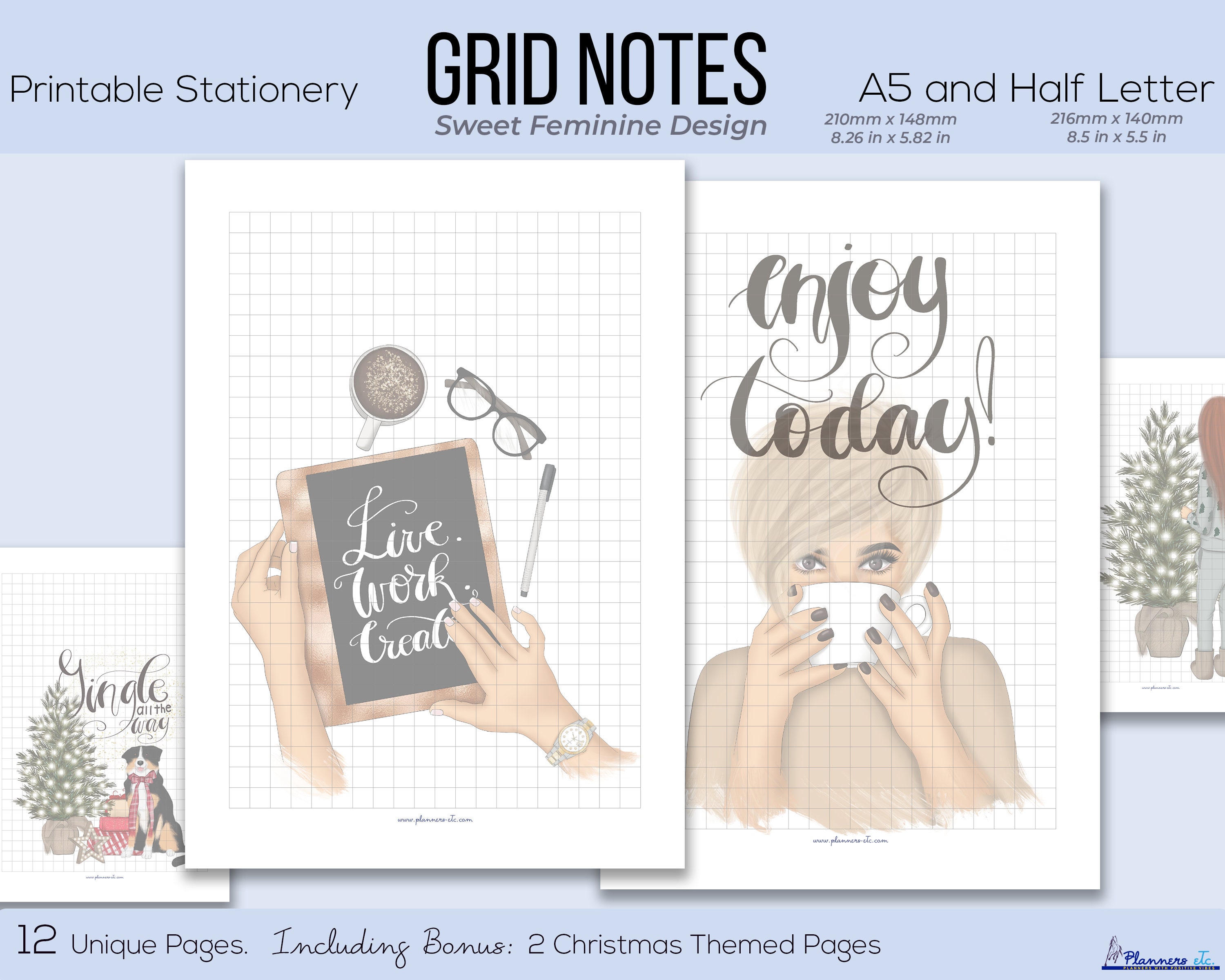 Printable A5 Grid Paper and Half Letter Notes Graph Paper for - Etsy