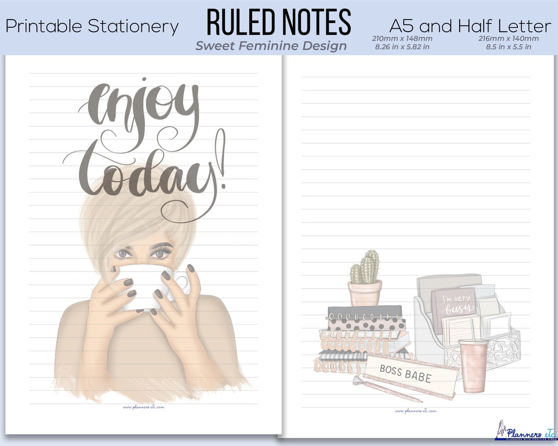 Printable Ruled A5 Notes Pages Lined Half Letter Printable | Etsy