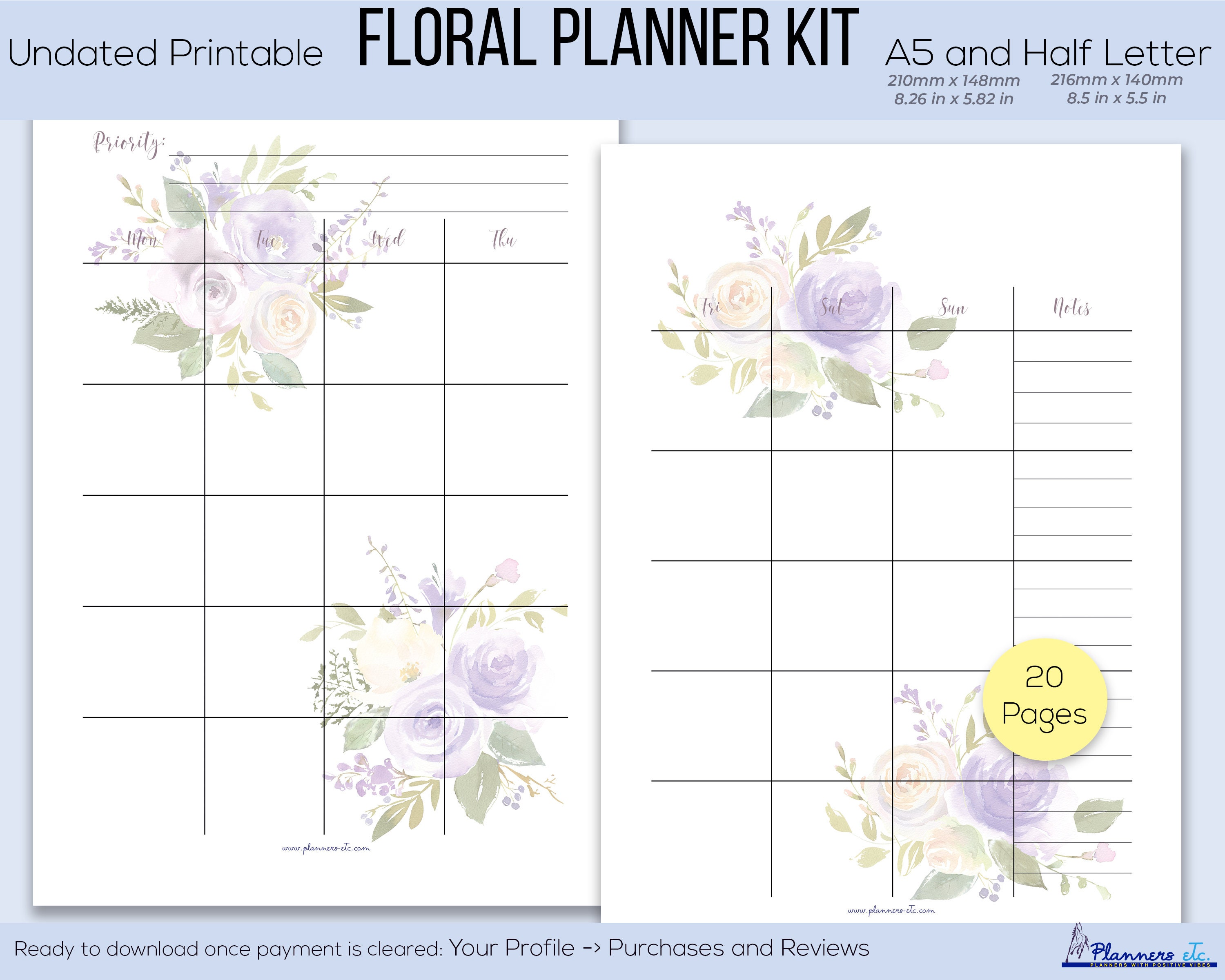 Floral Planner Kit A5 Planner Daily Templates Printable A5 - Etsy