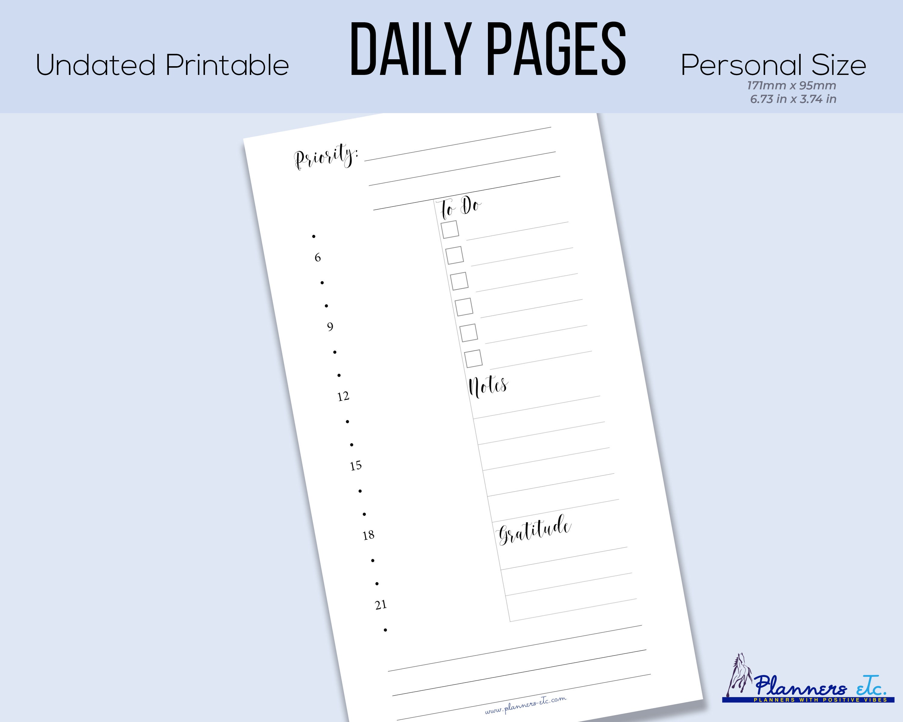 Printable Daily Planner, Day on 1 Page, Personal Size, Daily Agenda ...