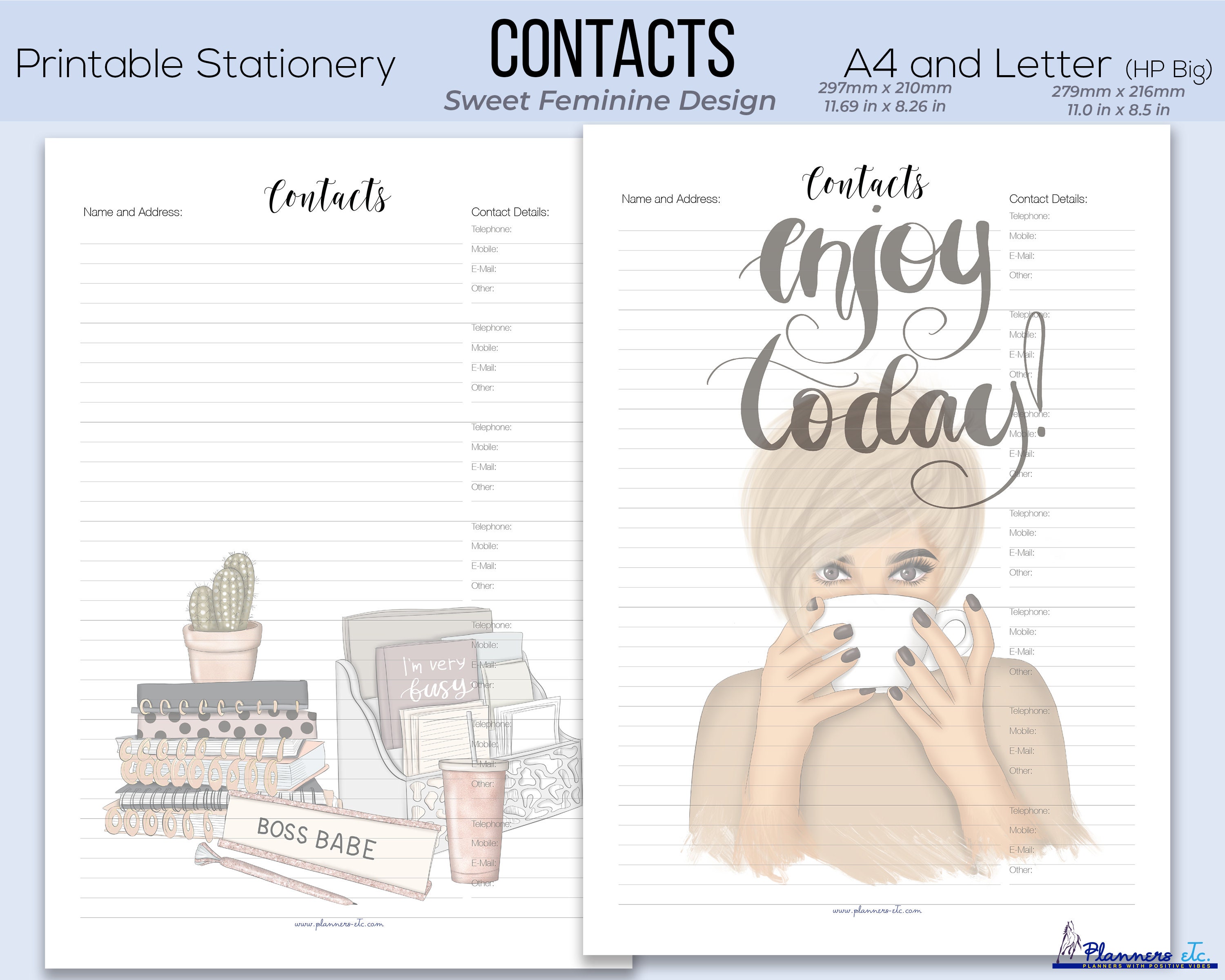 Contacts List A4 and US Letter Contacts Page | Etsy