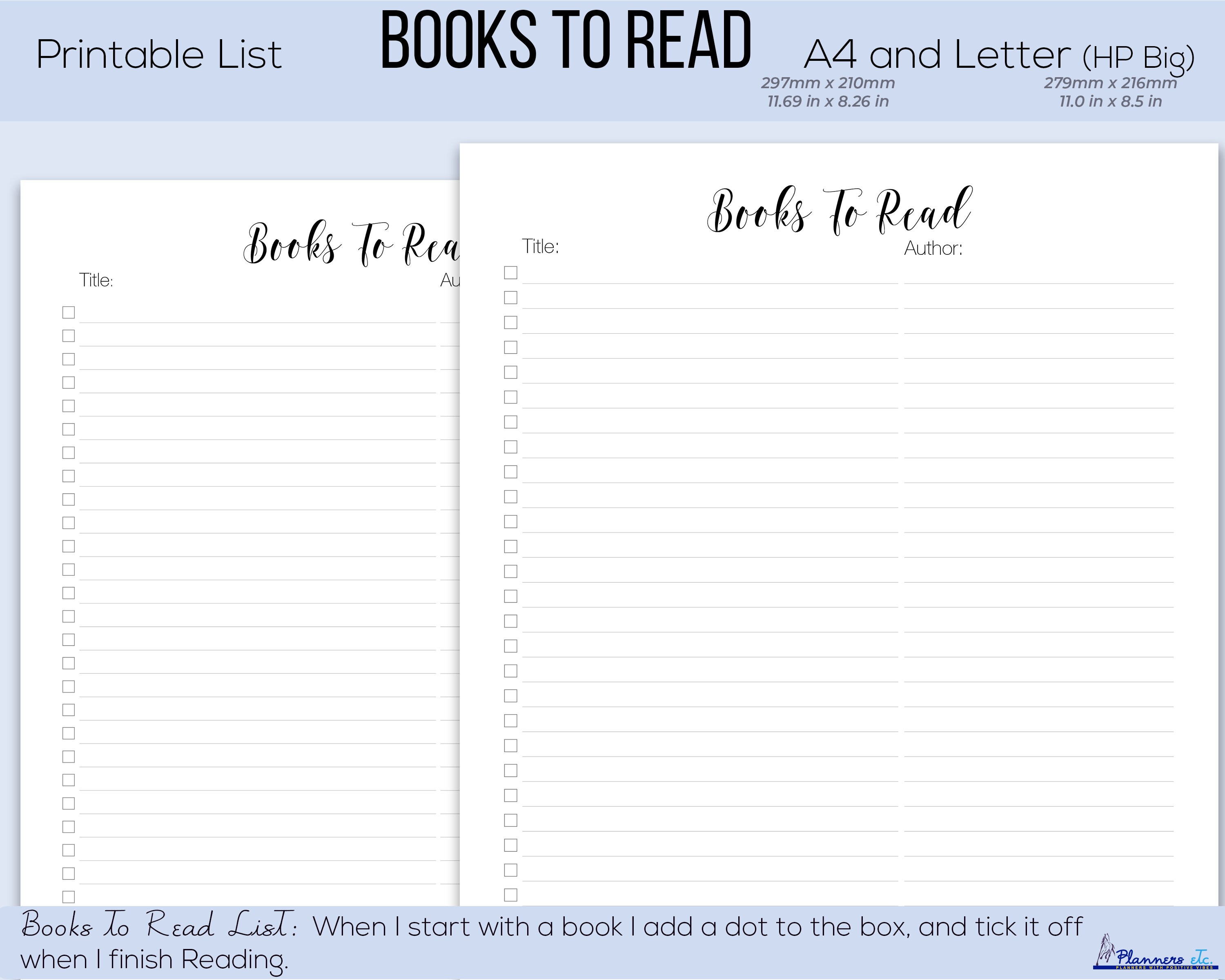 Printable Reading Tracker, Reading Wishlist, Bookshelf, Books to Read ...