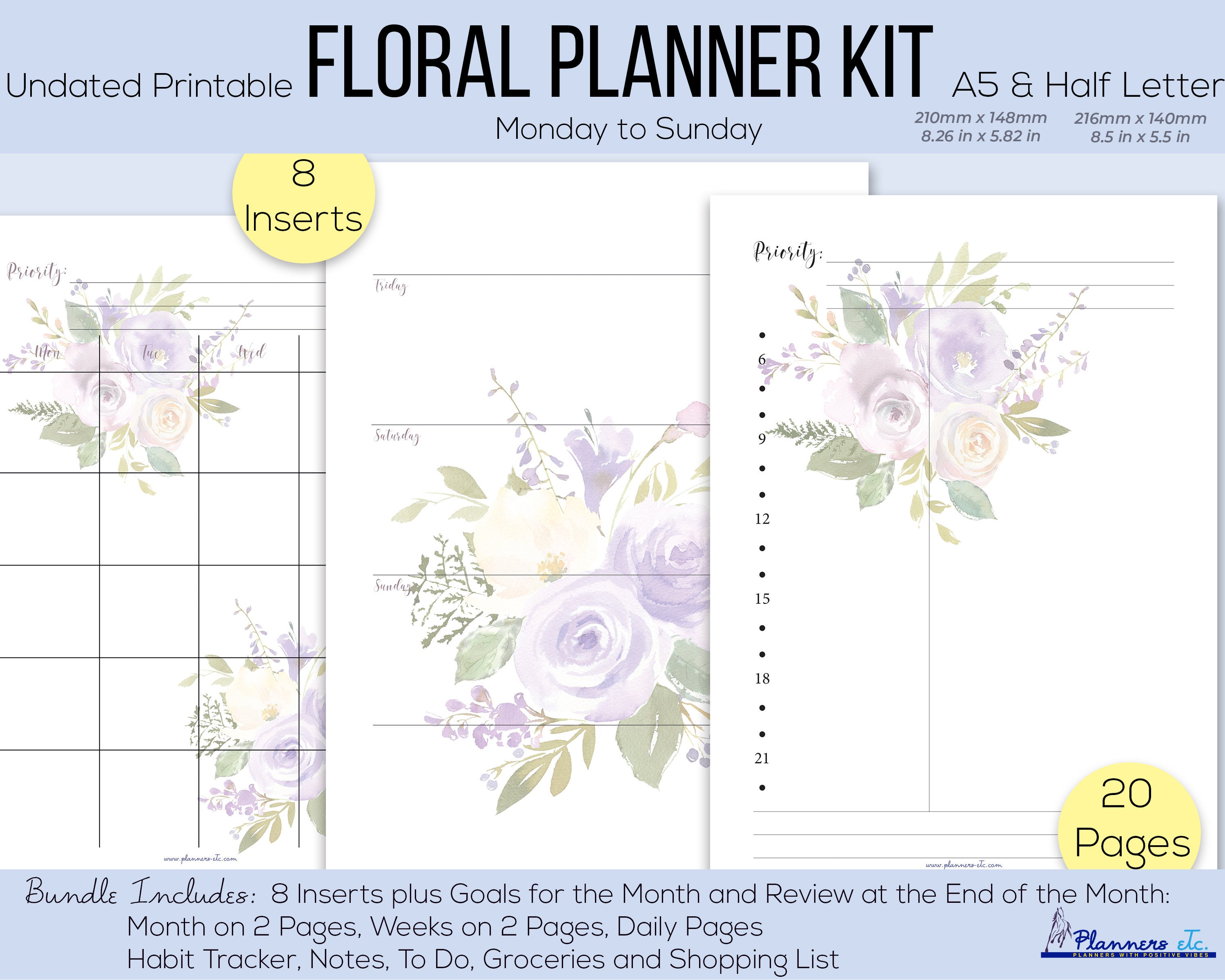Floral Planner Kit A5 Planner Daily Templates Printable A5 - Etsy