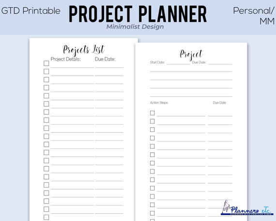 Project Pages Projects GTD Insert Project Planner | Etsy