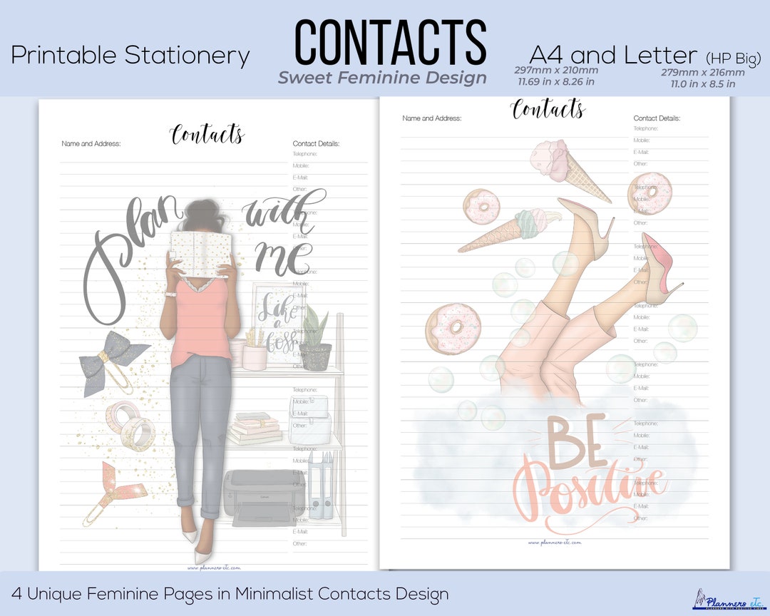 Contacts US Letter and A4 Contacts List - Etsy