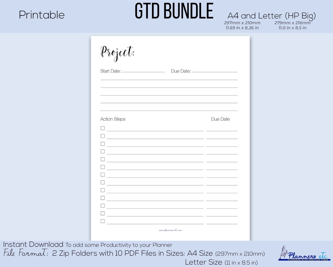 Getting Things Done Printable Productivity Business Planner A4 - Etsy
