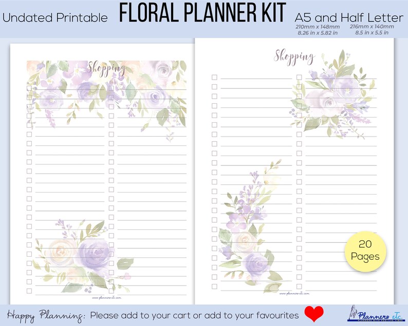 Floral Planner Kit A5 Planner Daily Templates Printable A5 - Etsy