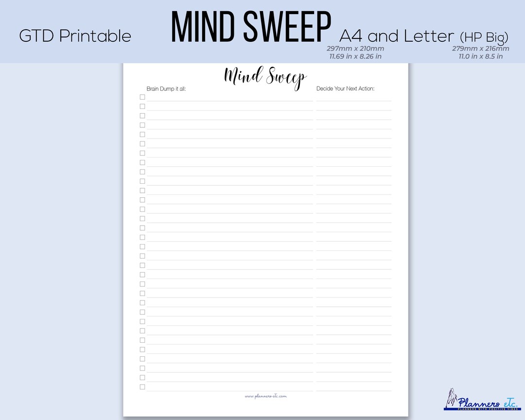 GTD Mind Sweep Inserto Brainstorm Portare a termine le cose - Etsy Italia